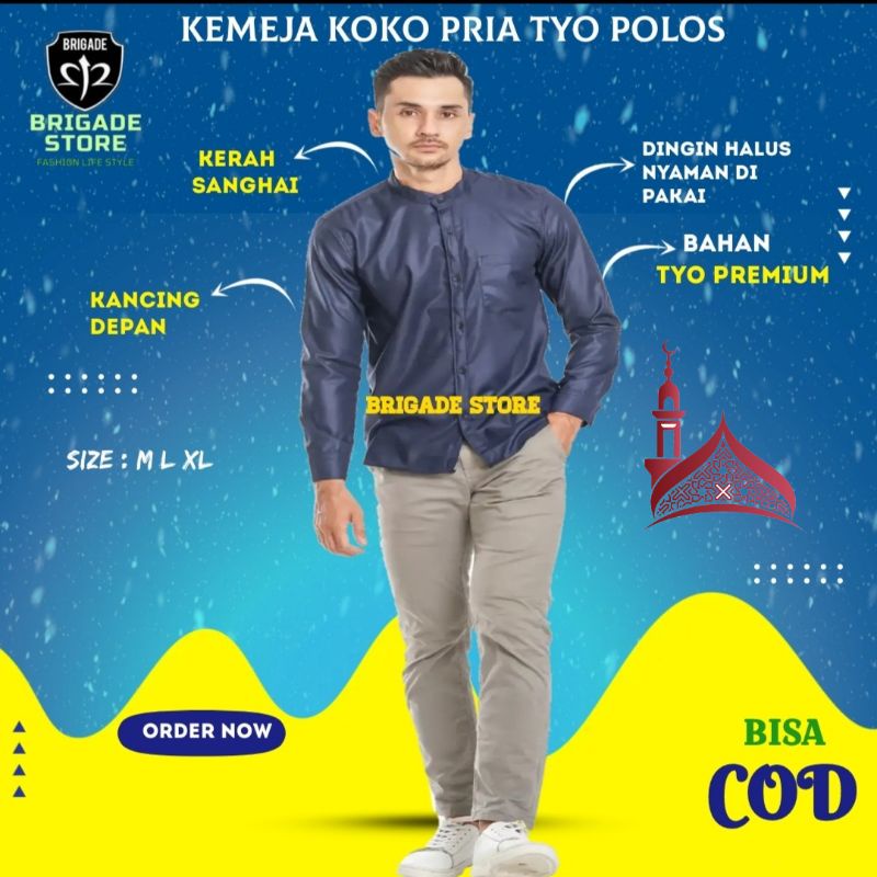 Jual Baju Kemeja KOKO Hem Polos Kasual Kera Shanghai Lengan Panjang Pria | Shopee Indonesia