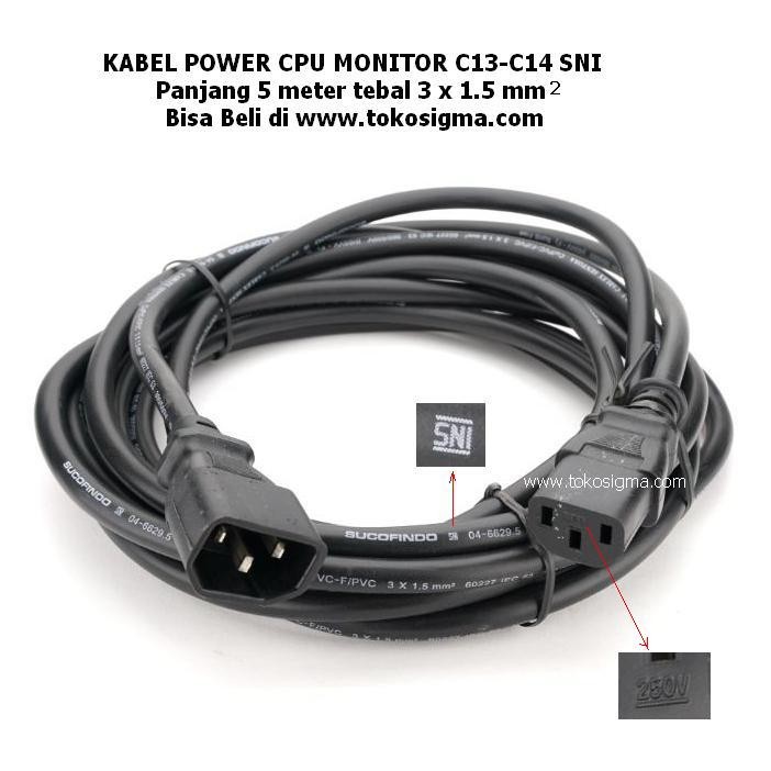 Jual KABEL POWER 5 mtr CPU-MONITOR C13-C14 SNI 3X1.5mm | Shopee Indonesia