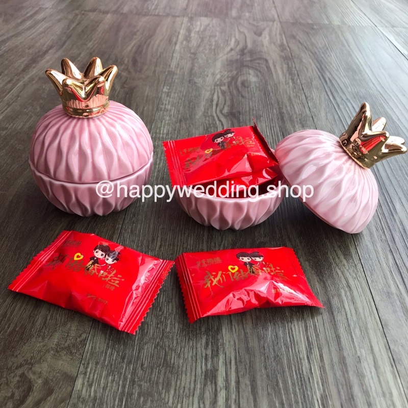 Jual (WV09) Toples Permen Keramik Bulat Pink Tutup Mahkota kerajaan ...