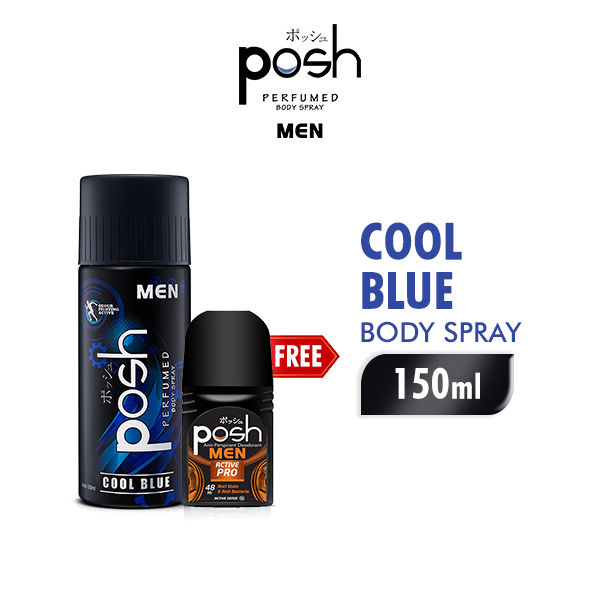 Jual [Buy 1 Get 1] Posh Spray Men Cool Blue Botol 150ml - Free Roll On ...