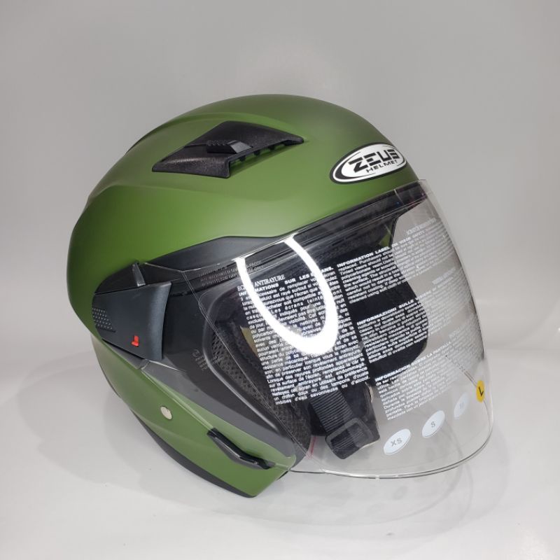 Jual Helm half face zeus 611 polos solid Hijau army doff 100% original ...