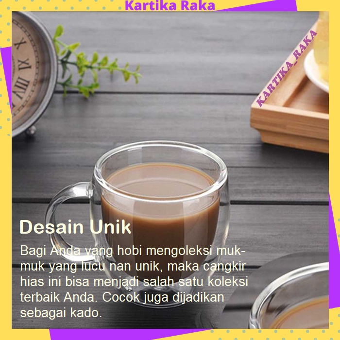 Jual KR Gelas Kopi Tahan Panas Double Wall Glass Round Kaca Estetik Gelas Unik Gagang Beling ...