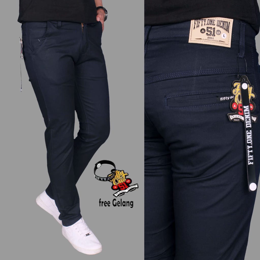 Jual Celana chino panjang Terlaris Fifty One Cowo/Pria Murah Original Skiny Semi Slimfit ...
