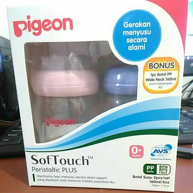 Jual Botol Pigeon Soft Touch Peristaltic Plus 160 ml Wide Neck free Botol Susu | Shopee Indonesia