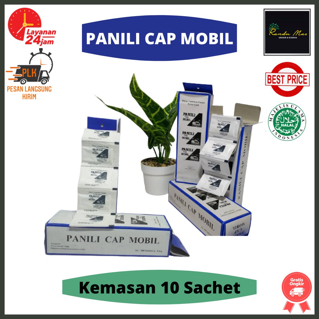 Jual Panili Cap Mobil 1,4gr Perisa Vanili Kering Bubuk Isi 10 Sachet ...