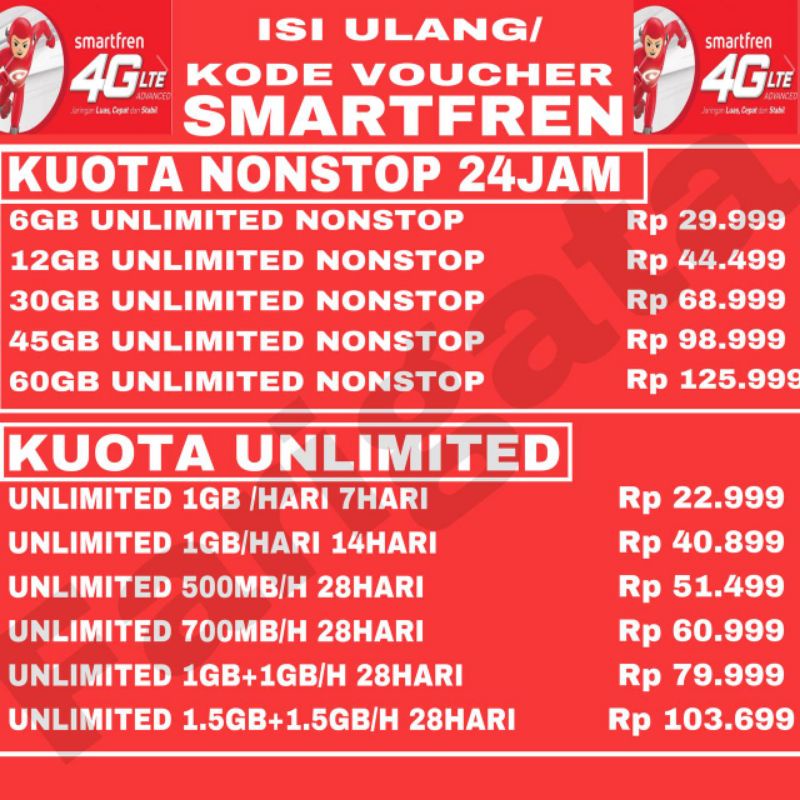 Jual PROMO VOUCHER KUOTA DATA INTERNET SMARTFREN UNLIMITED DAN NONSTOP 6 GB 12GB 30GB 60GB FULL ...