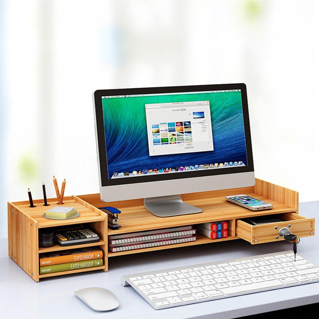 Jual Meja Monitor Desk Organizer Kayu Pinus | Shopee Indonesia