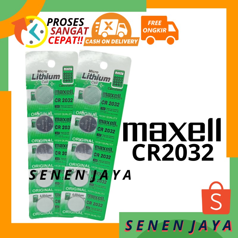 Jual 5 PCS CR2032 Murah 3V Lithium Button Cell Battery Maxell CR2032 ...
