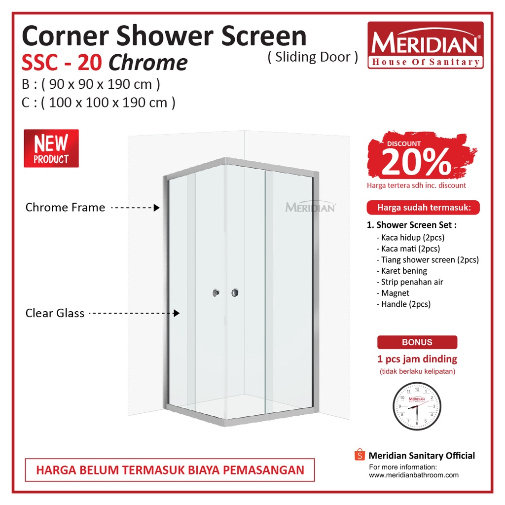 Jual Shower Box MERIDIAN SSC 20 B (90 x 90 x 190 cm) TANPA TRAY - FRAME ...