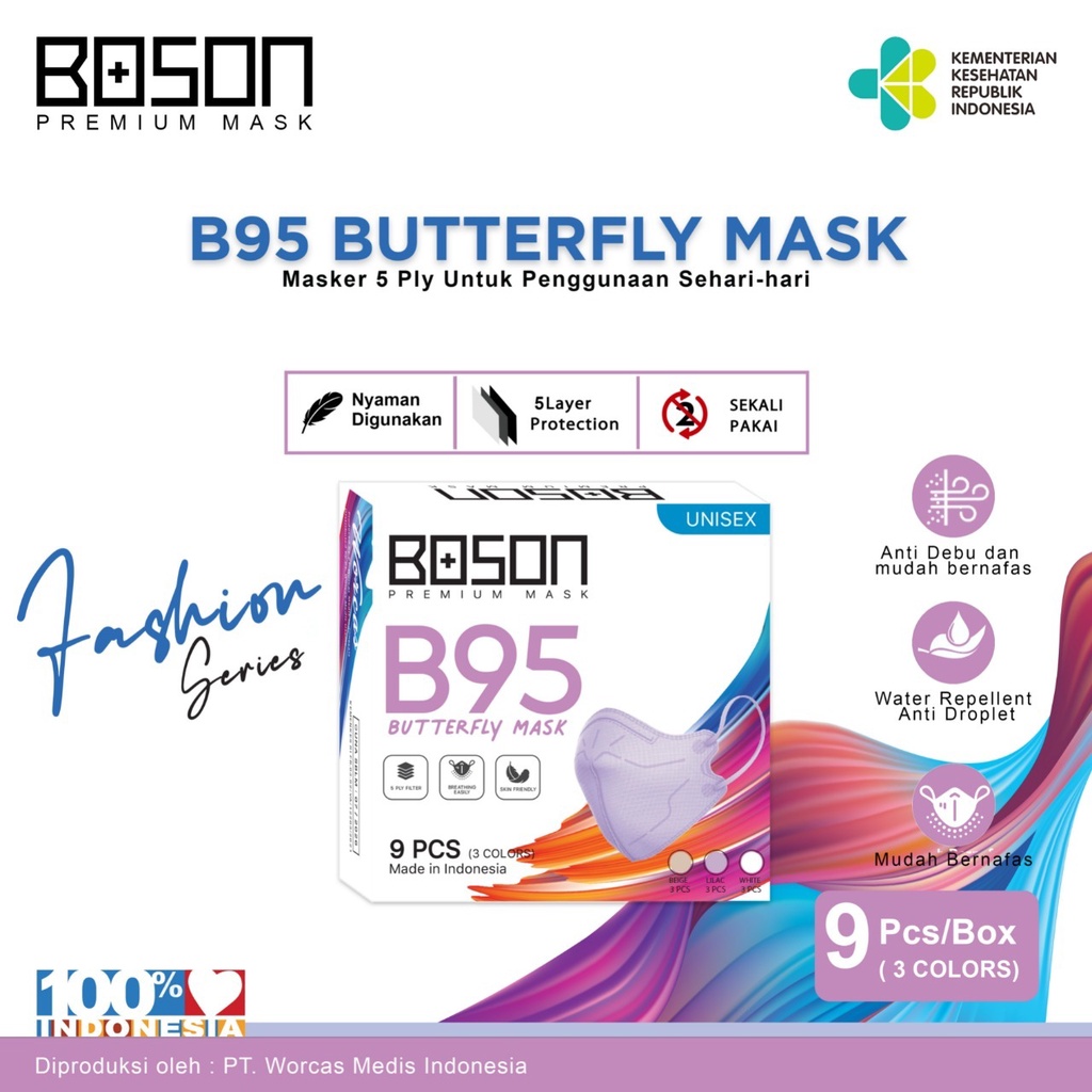 Jual BOSON Masker B95 Butterfly Mask 5 Ply isi 9 Pcs - Warna Mix: Beige ...