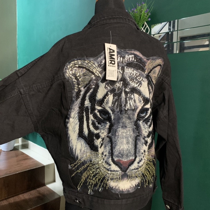 Jual Denim Jacket Crop Hitam Macan | Shopee Indonesia