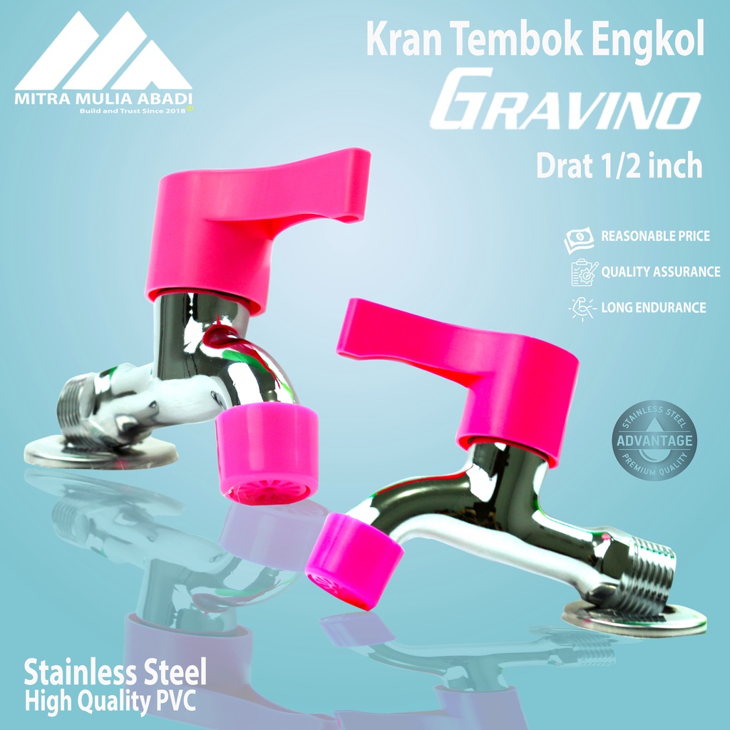 Jual Kran 1/2 inch Keran Engkol Stainless Gagang PVC Tembok PINK ...