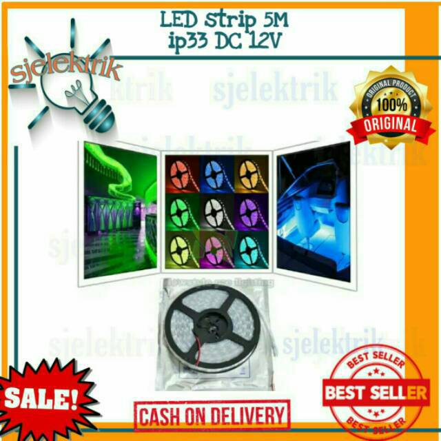 Jual Lampu led strip 5meter ip33 DC 12V 5A warm white Putih hijau merah ...
