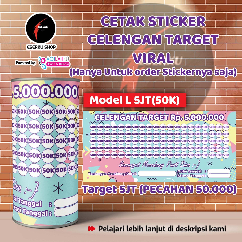 Jual Cetak Sticker Celengan Target Ukuran Small & Large (Khusus order ...