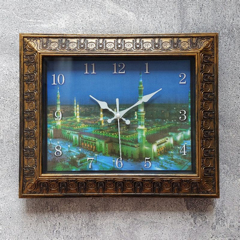 Jual Jam Dinding Arab Kaligrafi Nuansa Islam Gambar Mekkah Kabah Masjid ...