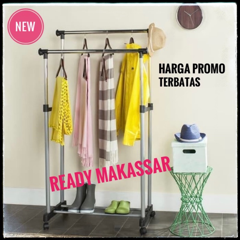 Jual Stand Hanger Double Rod Rack / Rak Gantung Pakaian 2 Lapis Rak ...