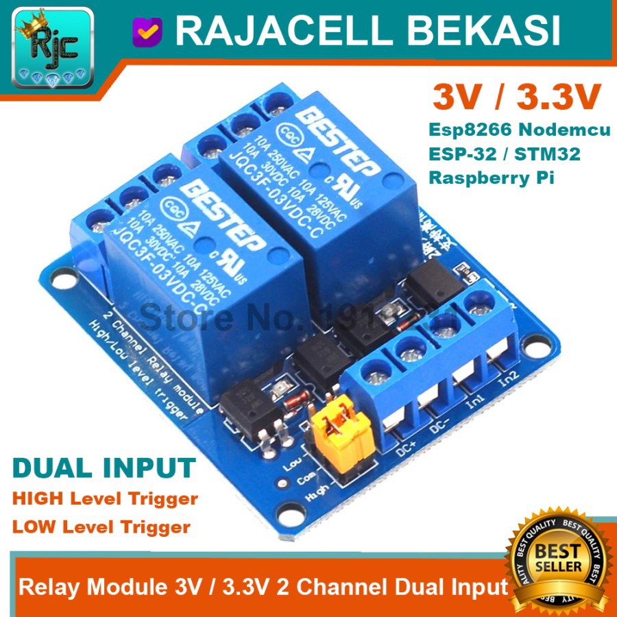 Jual Relay Module 3.3V 3V 2 Channel Dual Input High Low Trigger for ...