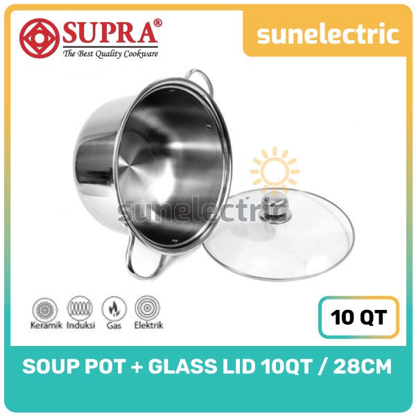 Jual Supra Soup Pot 10 Qt 28 cm Stainless Steel Anti Karat + Tutup Kaca ...