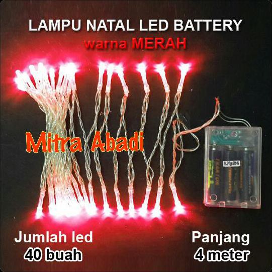Jual Lampu Natal LED Merah/Red Baterai/Batre A2 Panjang 4 meter ...