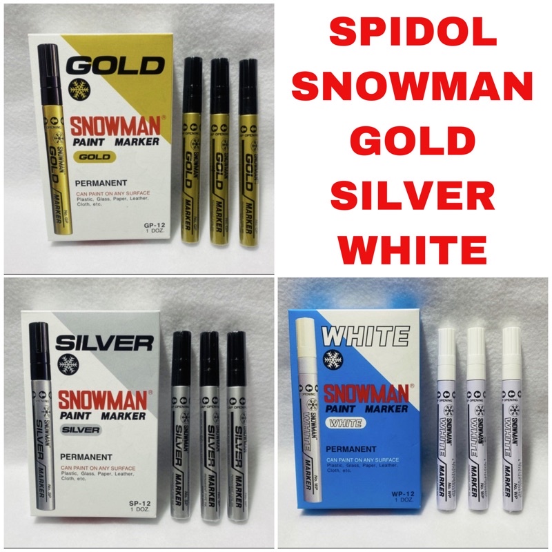 Jual SPIDOL SNOWMAN PERMANENT MARKER PAINT ( GOLD , SILVER , WHITE ...