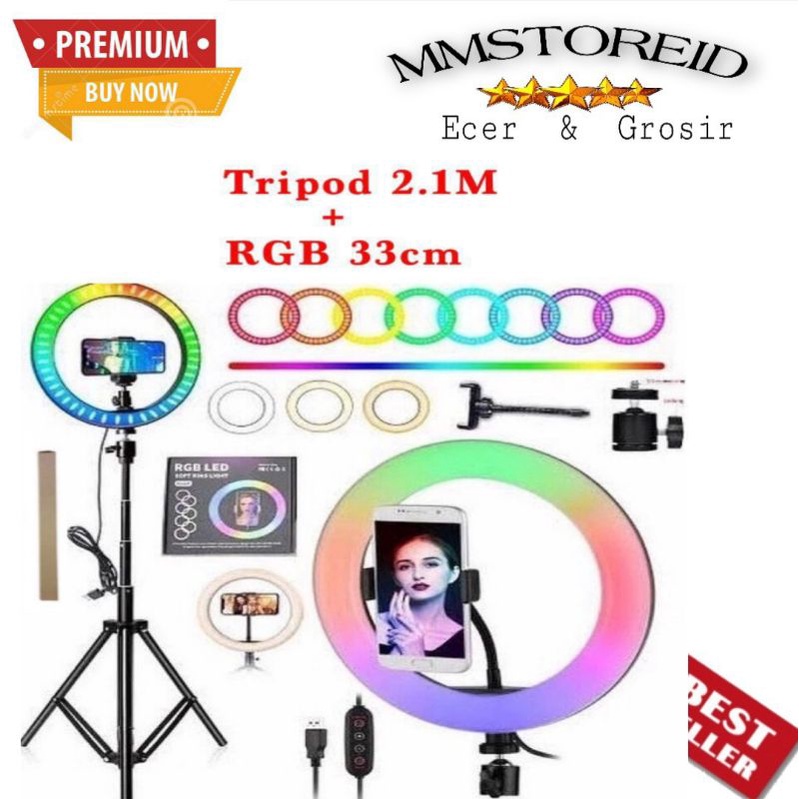 Jual MM - Lampu Ring Light Set Jumbo LED 33cm + Tripod 210cm + Phone ...