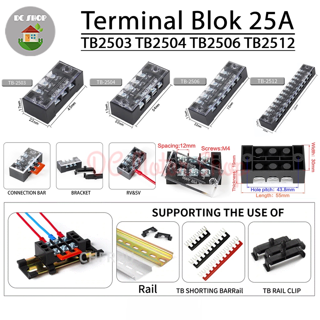 Jual Terminal Block Blok Kaca 25A TB2503 TB2504 TB2506 TB2512 3P 4P 6P 12P | Shopee Indonesia