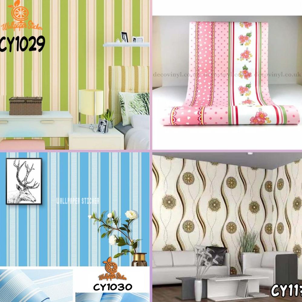 Jual Wallpaper Stiker Motif Salur Stiker Dinding Ukuran 45 cm X 10 meter Wallpaper Kamar Tidur ...