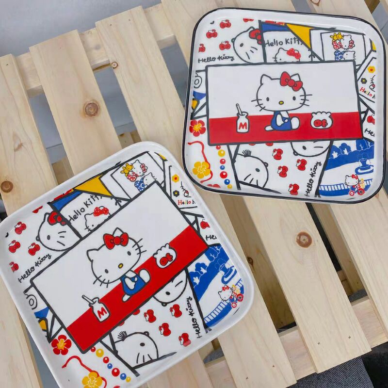 Jual (isi 2 pcs) Piring kue kotak keramik ori sanrio hello kitty lukis ...