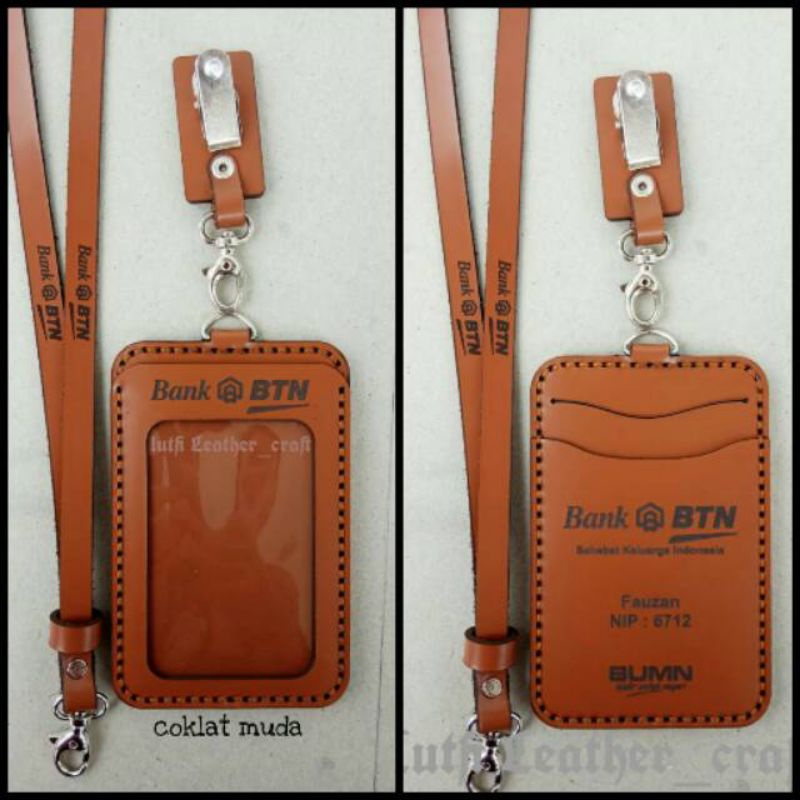 Jual ID CARD HOLDER KULIT BANK BTN || Lanyard ID Card Kulit Asli Custom ...