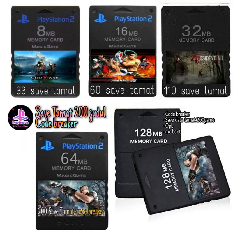 Jual MEMORY CARD PS2 8MB-128Mb 33-200 SAVE TAMAt | Shopee Indonesia