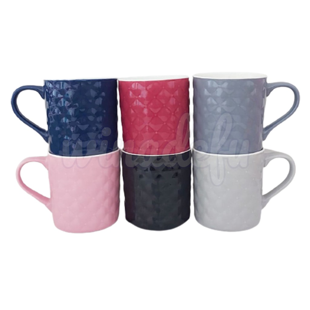 Jual MUG GELAS KERAMIK MOTIF HEXAGON DIAMOND TIMBUL DIANTE WARNA WARNI ...