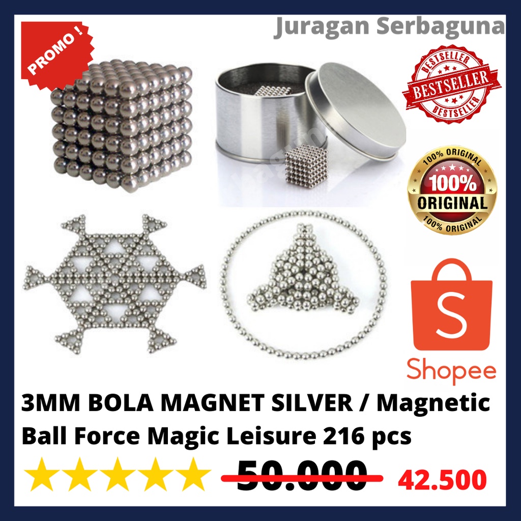 Jual 3MM BOLA MAGNET SILVER / Magnetic Ball Force Magic Leisure 216 pcs ...