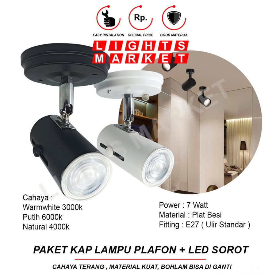 Jual Lampu Sorot Plafon 3 Watt 5 Watt 7 Watt LED Tempel Spotlight 3W 5W 7W Fitting E27 MR16 ...