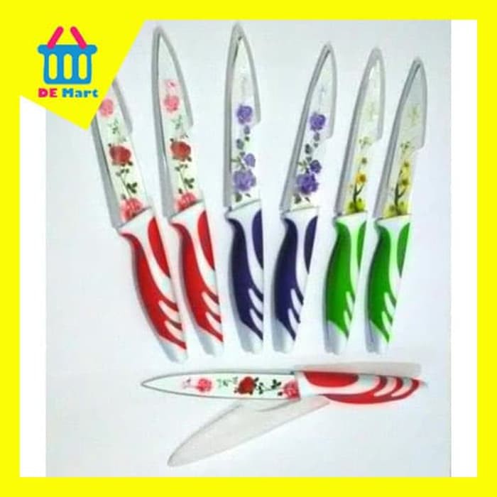 Jual Pisau dapur keramik motif bunga (alat potong kitchen set buah ...