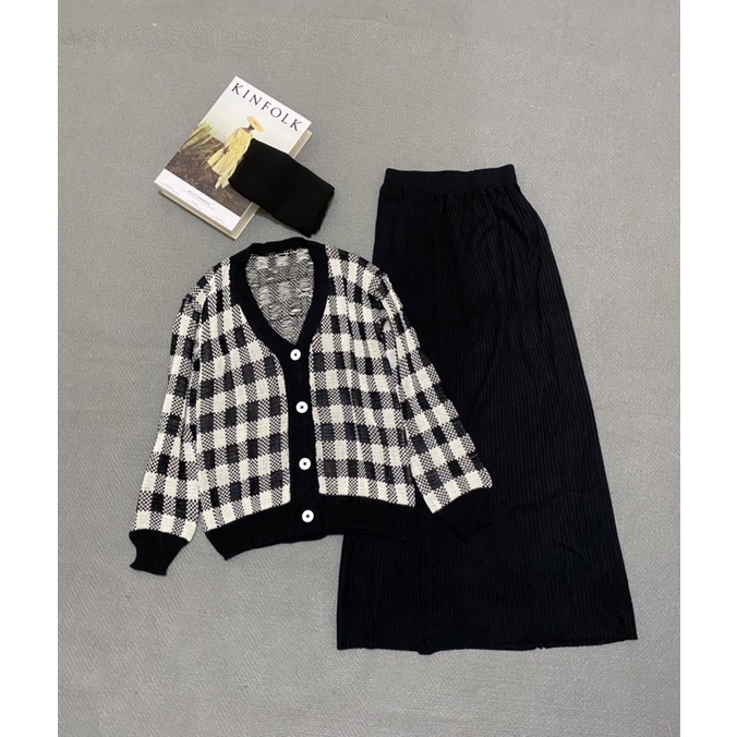Jual RAJUT ONE SET (cardi rajut+pasmina+rok rajut) | Shopee Indonesia