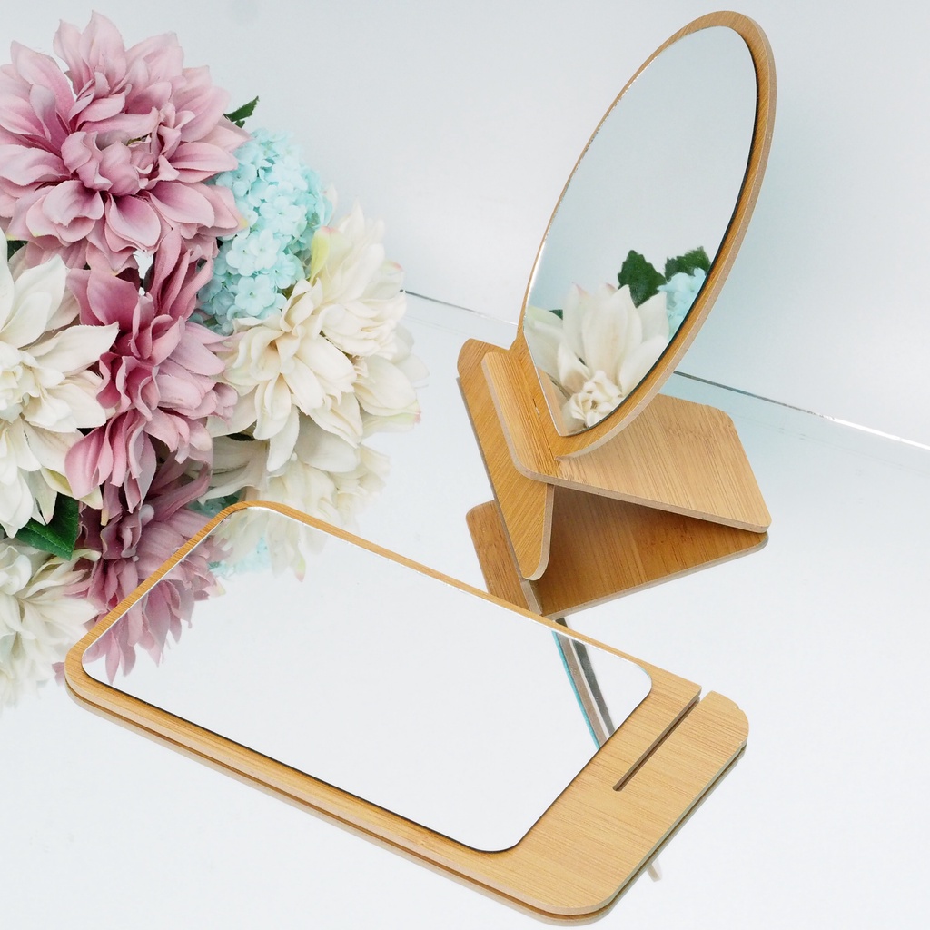 Jual Cermin Persegi Oval Motif Kayu Kaca Make Up Cermin Rias Lipat ...