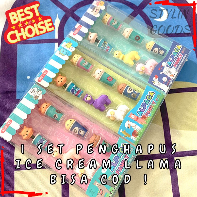 Jual 1 SET 6 PENGHAPUS BENTUK HEWAN LLAMA ALPACA ICE CREAM ES KRIM LUCU ...