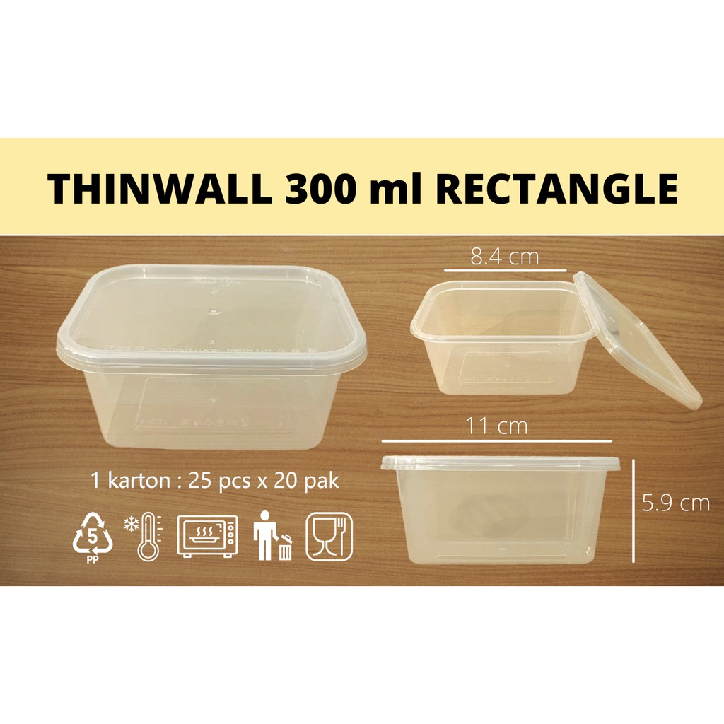 Jual Thinwall 300 Ml Rectangle Kotak Makan Plastik 300 Ml Persegi