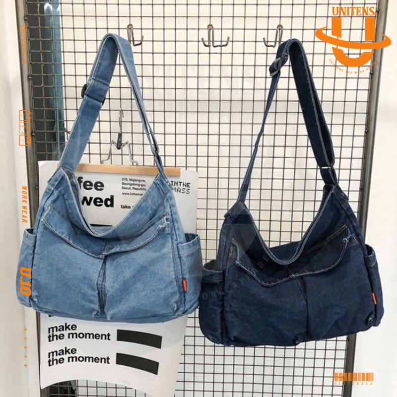 Jual UNITENS SBL.V1 Large Messenger Sling Bag Denim + Puring and Zipper ...