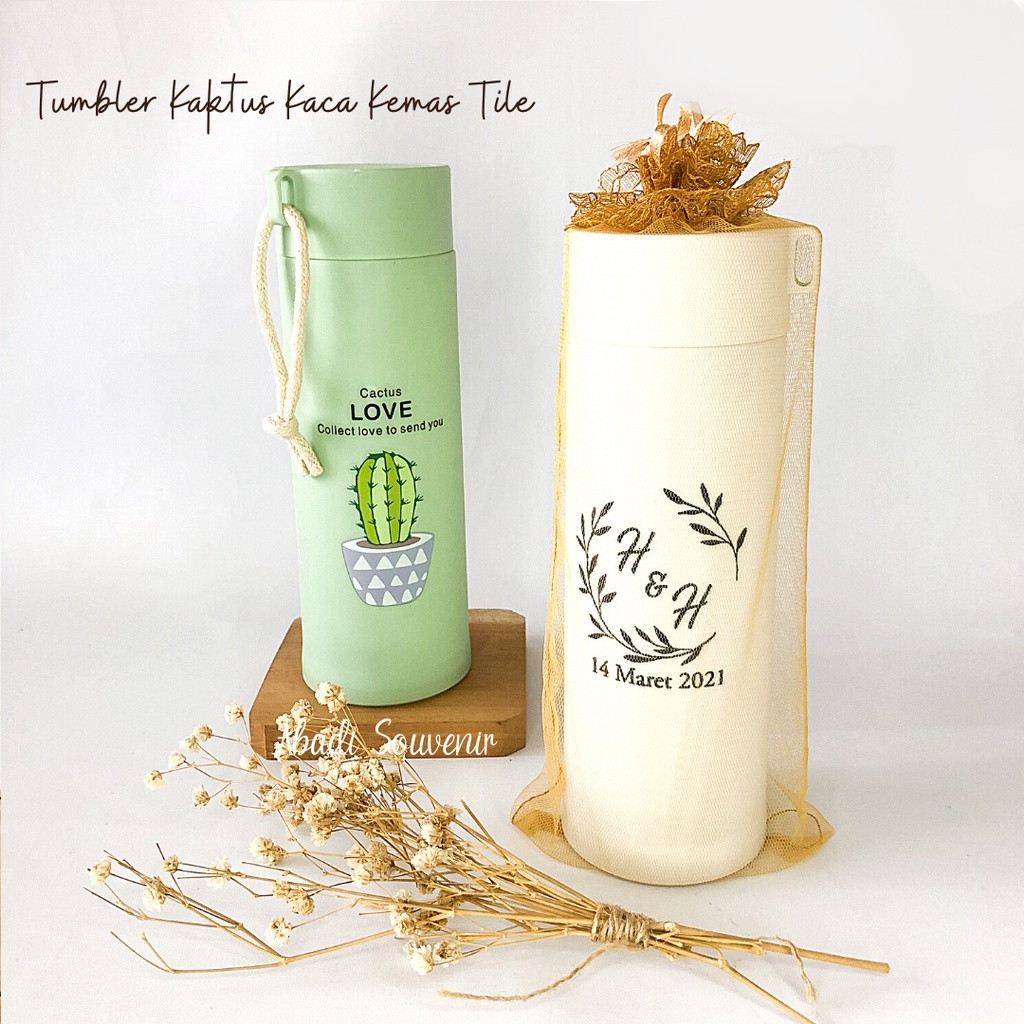 Jual Souvenir Tumbler Kaktus Botol Kaca Custom Sablon Nama Logo ...
