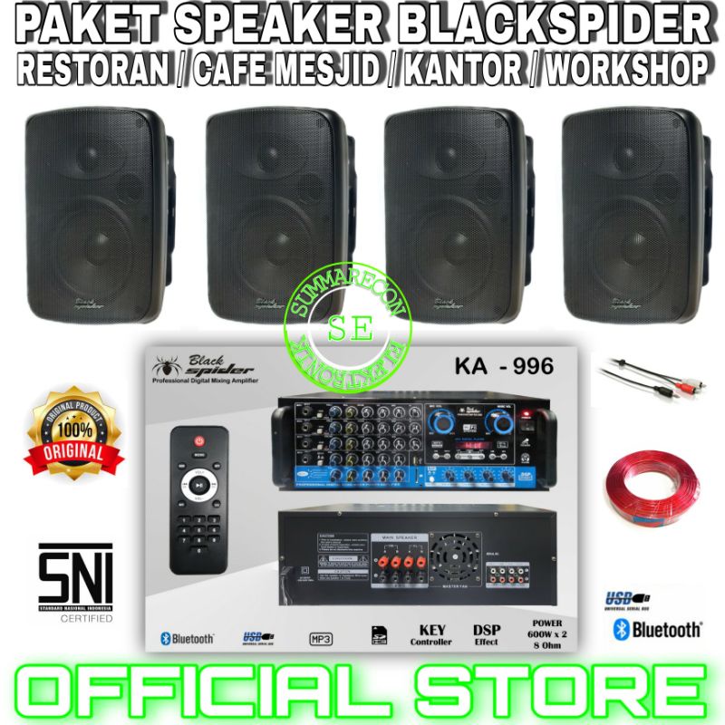 Jual paket speaker restoran cafe kantor amplifier blackspider speaker ...