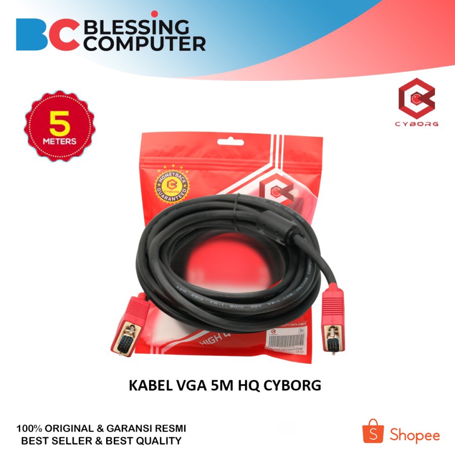 Jual KABEL VGA 5M HQ CYBORG / Kabel VGA 5 meter | Shopee Indonesia