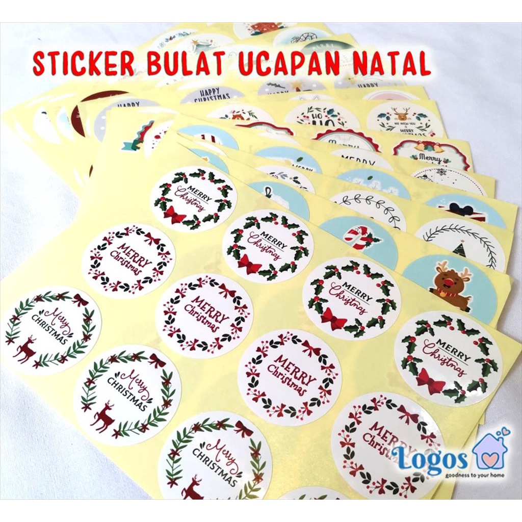 Jual Stiker Bulat Christmas round sticker Ucapan Natal Kemasan Toples ...
