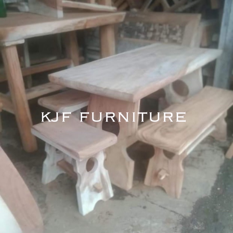 Jual meja makan trembesi solid set meja cafe trembesi meja outdoor ...