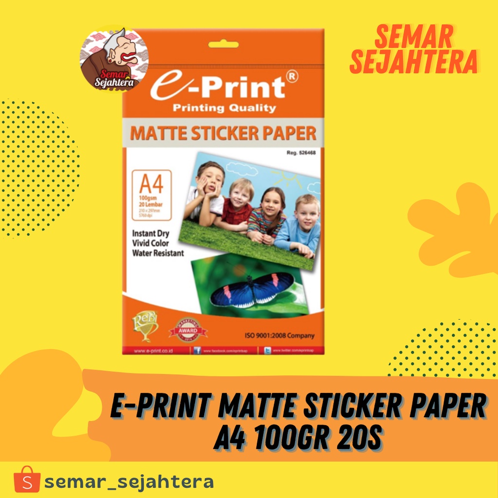 Jual [PAK] E-PRINT MATTE STICKER PAPER EP A4 100GR KERTAS STIKER KERTAS ...