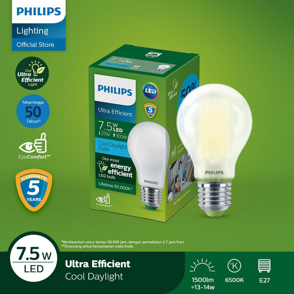 Jual Philips LED Bulb Ultra Efficient – 7.5W E27 6500K Cool Daylight White | Shopee Indonesia