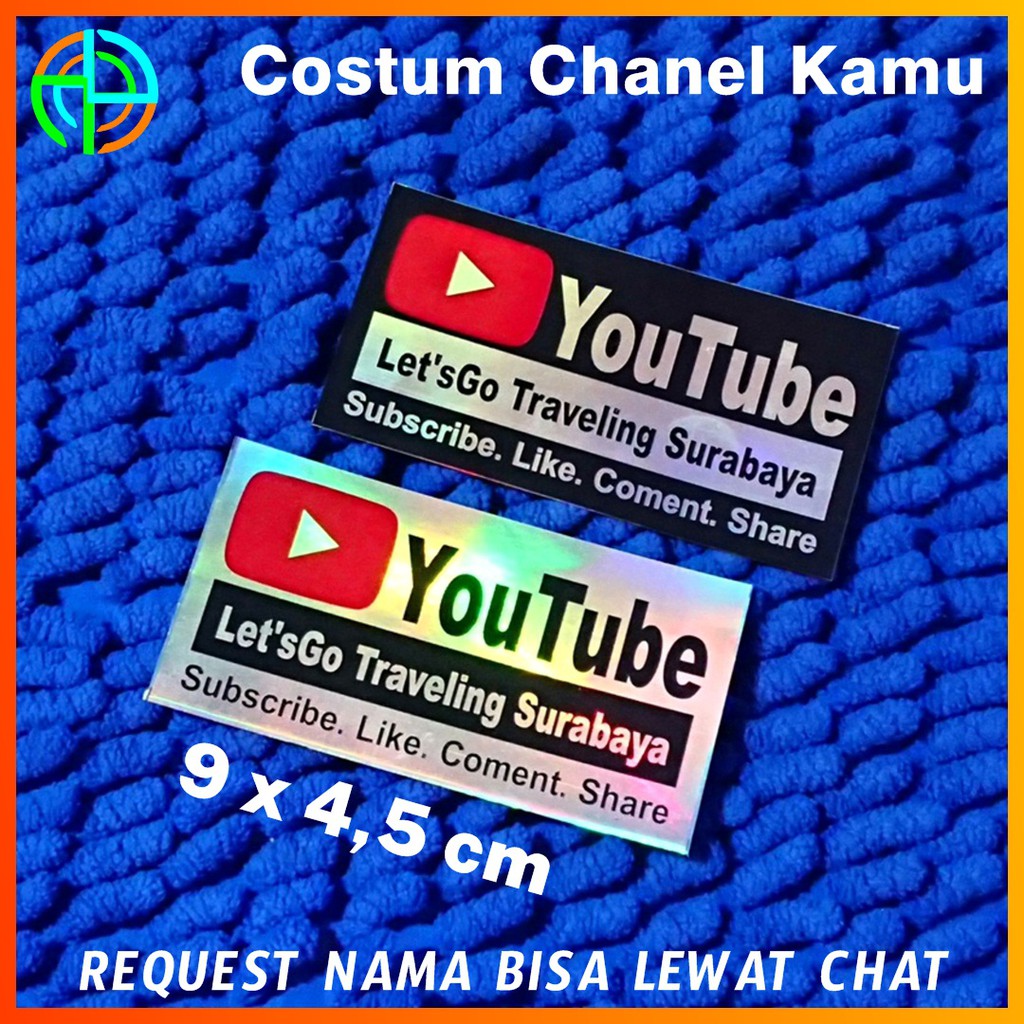 Jual (isi 10) Hologram Stiker Costum Nama Youtube Channel Black Bahan ...