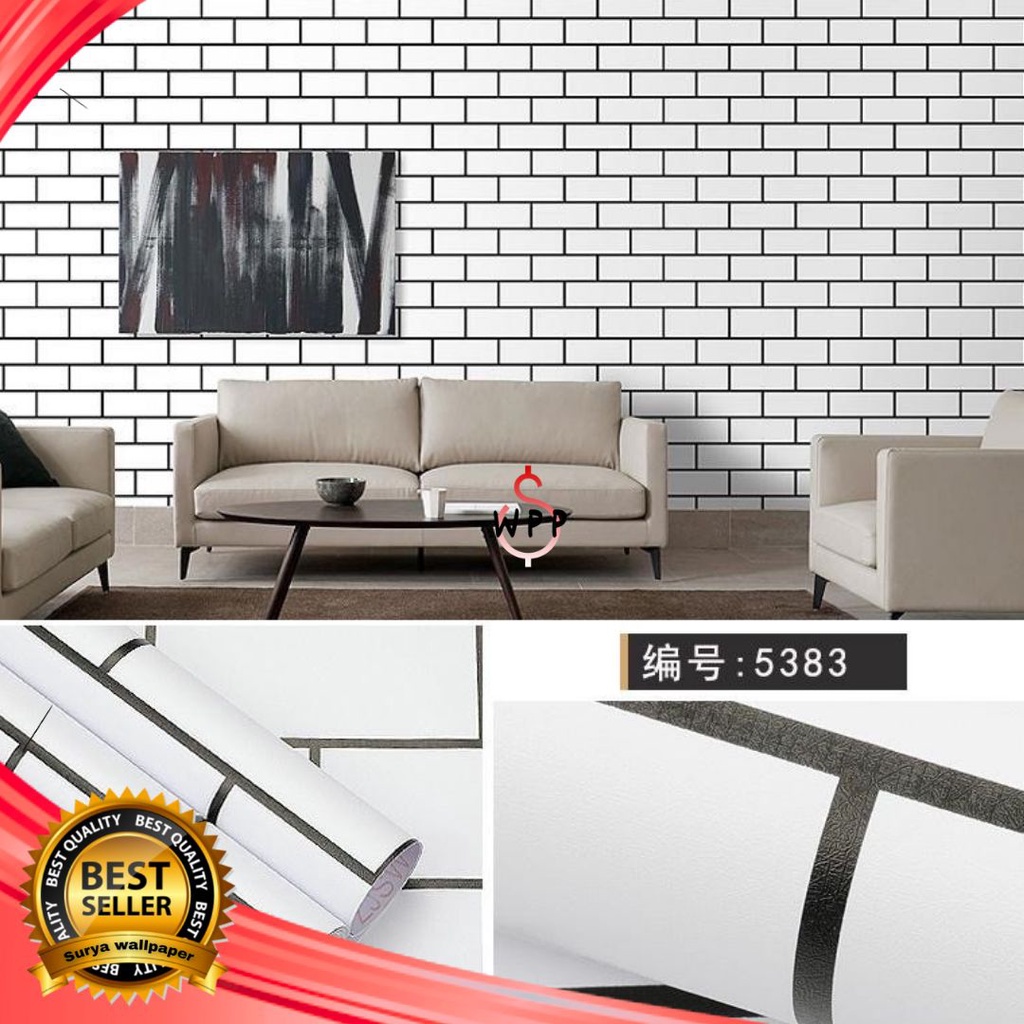 Jual Wallpaper Dinding Motif Bata Putih Konblock 45cm x 100cm ...