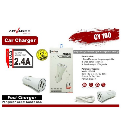 Jual Charger Mobil Advance CY 100 / CY-100 / CY100 2.4A Fast Charger ...