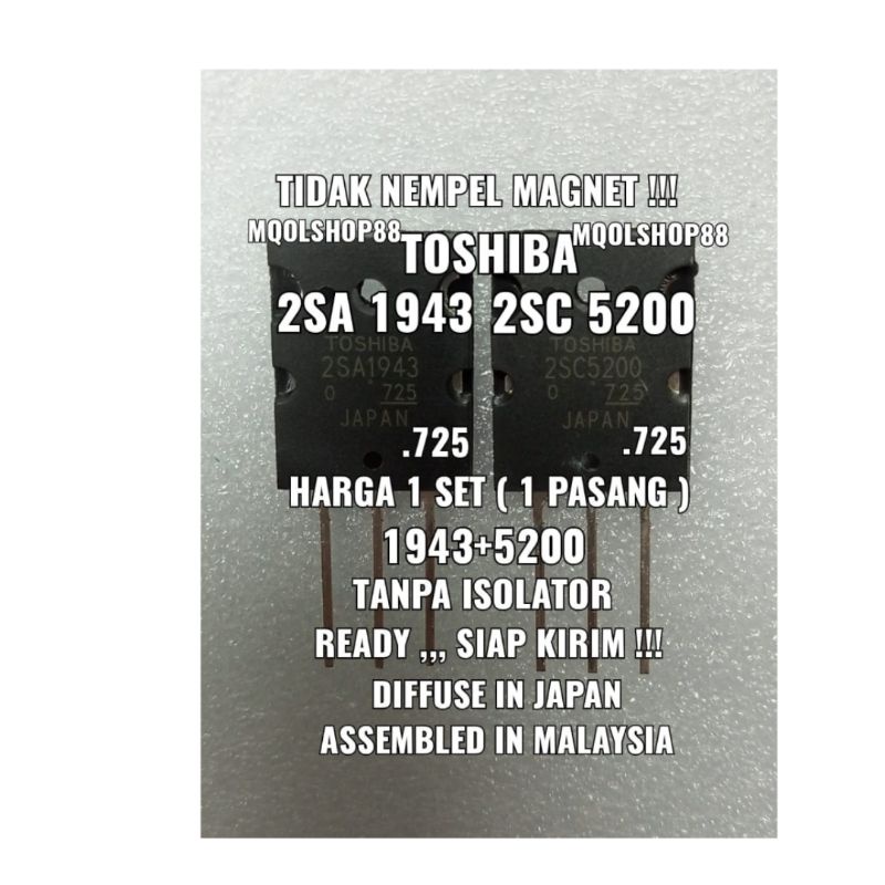 Jual TR TRANSISTOR FINAL TOSHIBA 2SA 1943 2SC5200 ORIGINAL 2SA 1943 ...